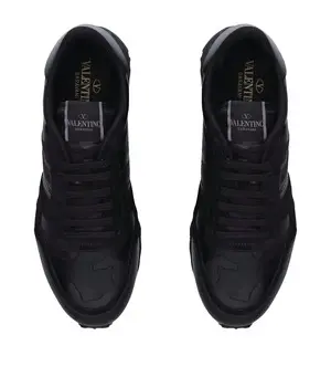 Valentino Garavani Tonal Camouflage Leather And Suede Sneakers - Black