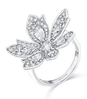 DAVID MORRIS White Gold And Diamond Palm Flower Ring - Clear