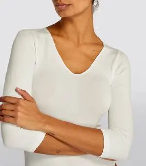 Falke Cropped-sleeve V-neck Bodysuit