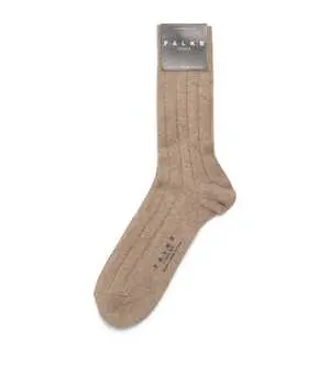 Falke Lhasa Wool-cashmere Blend Ribbed Socks - Brown