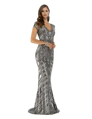 LARA NEW YORK Beaded Bodycon Gown - Platinum