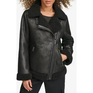 LEVI'S Faux Shearling Lined Faux Leather Moto Jacket - Black