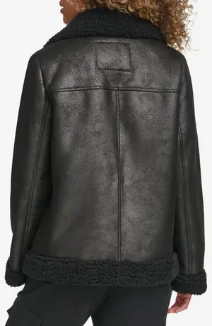 LEVI'S Faux Shearling Lined Faux Leather Moto Jacket - Black
