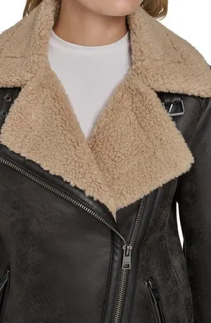 LEVI'S Faux Shearling Lined Faux Leather Moto Jacket - Molasses