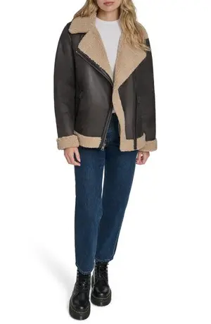 LEVI'S Faux Shearling Lined Faux Leather Moto Jacket - Molasses