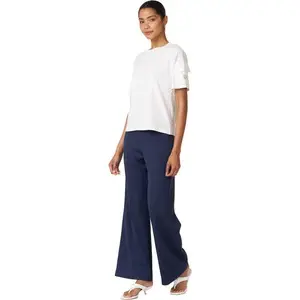 REBODY Pintuck Wide Leg Scuba Knit Pant - Cool Navy