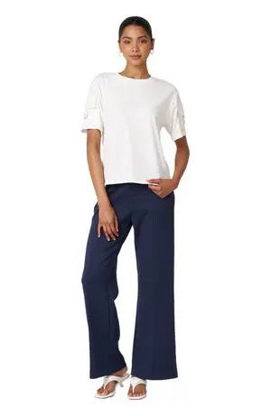 REBODY Pintuck Wide Leg Scuba Knit Pant - Cool Navy