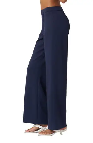 REBODY Pintuck Wide Leg Scuba Knit Pant - Cool Navy