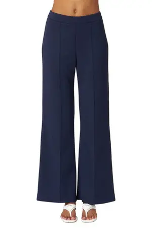 REBODY Pintuck Wide Leg Scuba Knit Pant - Cool Navy