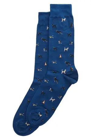 Barbour Mavin Dog Cotton Blend Crew Socks - Deep Blue/dog