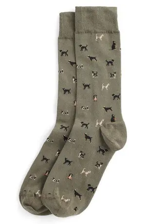 Barbour Mavin Dog Cotton Blend Crew Socks - Mid Olive/dog