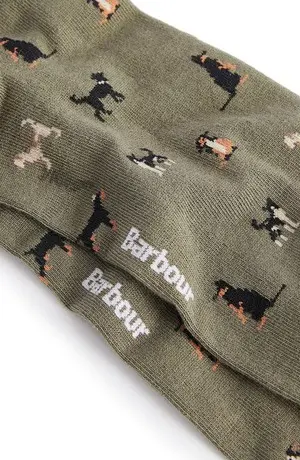 Barbour Mavin Dog Cotton Blend Crew Socks - Mid Olive/dog