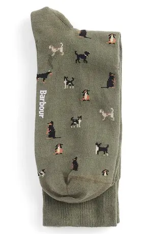 Barbour Mavin Dog Cotton Blend Crew Socks - Mid Olive/dog