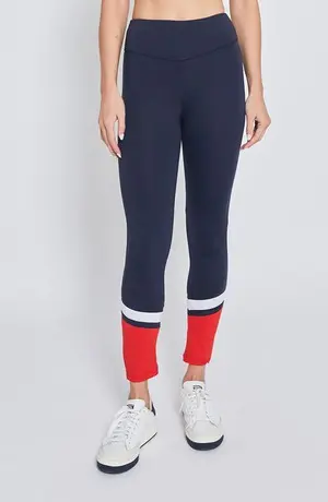 L'ETOILE SPORT Performance Legging - Navy W/ Red And White Trim