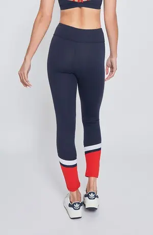 L'ETOILE SPORT Performance Legging - Navy W/ Red And White Trim