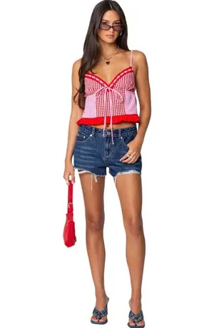 EDIKTED Joanne Mixed Gingham Camisole - Red/pink