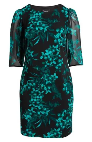 CONNECTED APPAREL Floral Chiffon Sleeve Sheath Dress