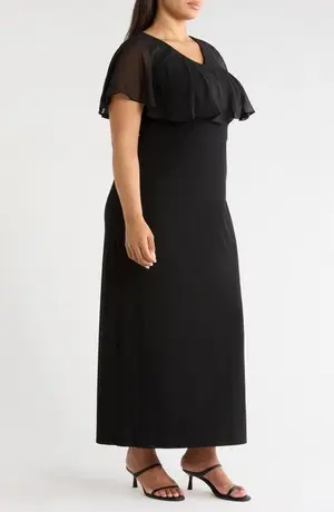 CONNECTED APPAREL Chiffon Flutter Sleeve Gown