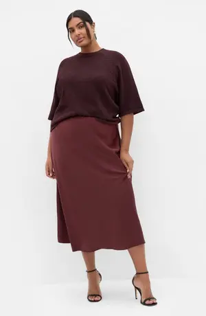 City Chic Miranda Midi Skirt - Chocolate Cherry