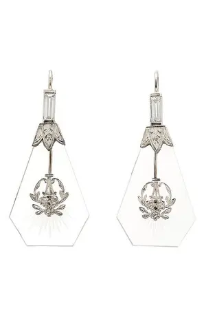 MINDI MOND Crystal Diamond Drop Earrings - Platinum