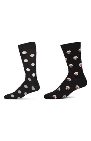 MEMOI Assorted Crew Socks 2-pack - Black-black