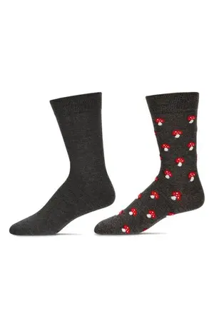 MEMOI MeMoi Assorted Crew Socks - 2-Pack Dark Gray Heather