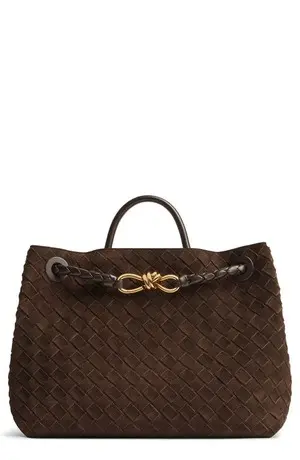Bottega Veneta Medium Andiamo Intrecciato Suede Shoulder Bag - Fondant