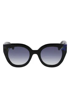 Longchamp Heritage Round Sunglasses - Black/ Blue Havana