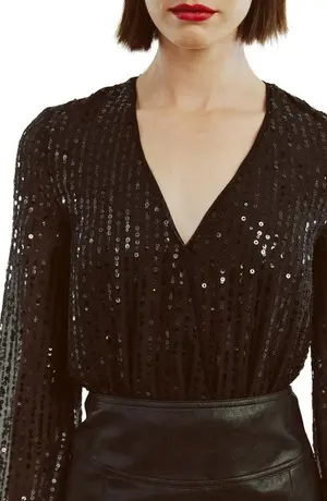 Bardot Sequin Wrap Front Bodysuit