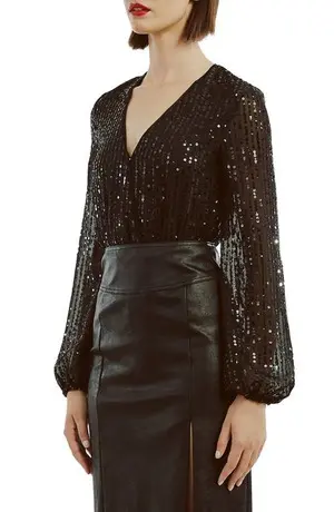 Bardot Sequin Wrap Front Bodysuit