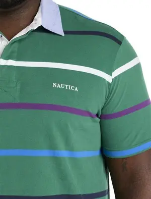 NAUTICA Big & Tall Striped Rugby Polo Shirt - Greenleaf