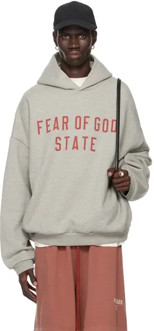 Fear Of God Fear Of God ESSENTIALS Gray Printed Logo Hoodie - Dark Heather