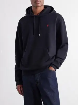 AMI Paris Logo-embroidered Cotton-jersey Hoodie