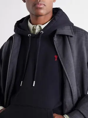 AMI Paris Logo-embroidered Cotton-jersey Hoodie