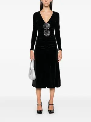 NISSA Velvet Midi Dress - Black
