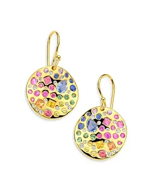 Ippolita 18k Yellow Gold Rock Candy Rainbow Sapphire, Tsavorite & Diamond Wavy Disc Drop Earrings - Multi/gold