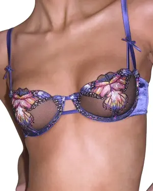 FLEUR DU MAL Butterfly Embroidery Balconette Bra Periwinkle