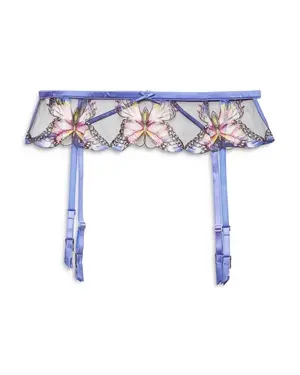 FLEUR DU MAL Butterfly Embroidered Garter - Periwinkle
