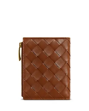 Bottega Veneta Intrecciato 15 Bi Fold Wallet - Tannin/gold