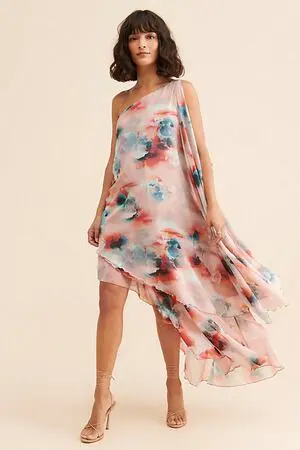 LET ME BE Blurred Floral Asymmetrical Dress