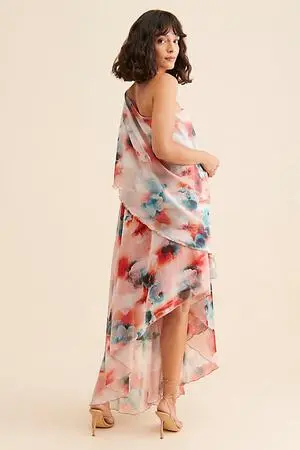 LET ME BE Blurred Floral Asymmetrical Dress