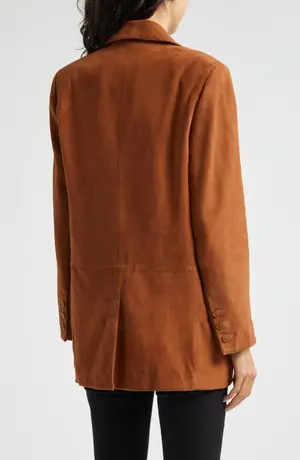 L'Agence Aimee Relaxed Fit Double Breasted Suede Blazer