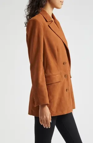 L'Agence Aimee Relaxed Fit Double Breasted Suede Blazer