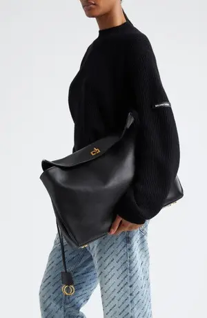 Balenciaga Large Rodeo Leather Shoulder Bag - 1000 Black