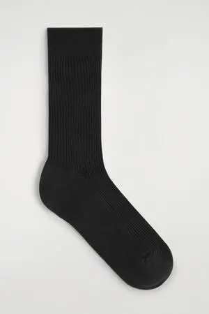 Cos Ribbed Mulberry Silk Blend Socks - Black