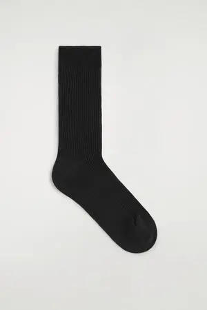 Cos Ribbed Mulberry Silk Blend Socks - Black