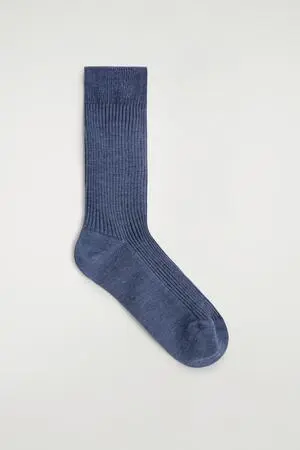 Cos Ribbed Mulberry Silk Blend Socks - Blue