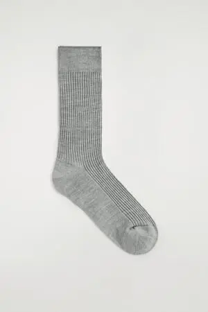 Cos Ribbed Mulberry Silk Blend Socks - Gray