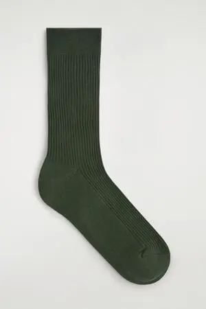 Cos Ribbed Mulberry Silk Blend Socks Green