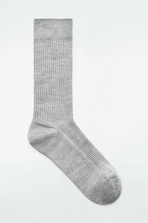 Cos Ribbed Mulberry Silk Blend Socks Grey